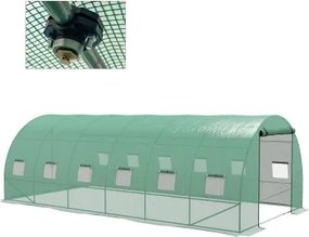 Outsunny tunelový skleník 6x3x2 m s integrovaným zavlažovacím systémem 12 síťovaných oken a 1 rolovací dveře zelená