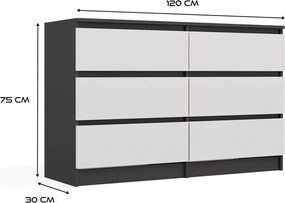 FALCO Komoda Malvína M6 120 antracit/bílá