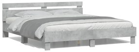 vidaXL Rám postele s čelem a LED osvětlením betonově šedý 200 x 200 cm