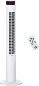HOMCOM Tornádový ventilátor se 3 rychlostmi a 4 režimy, 45W, 12h časovač, 70° oscilující tornado ventilátor, LED panel a dálkové ovládání, Bílý | Aoso