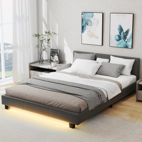 Costway Postel s LED osvětlením čalouněná s lamelovým roštem rám