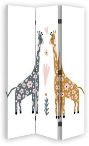 Ozdobný paraván Žirafa Zvířata Akvarel - 110x170 cm, třídílný, korkový paraván