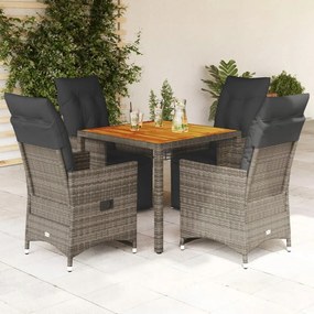 5Dílný Zahradní Bistro Set S Poduškami Šedý Polyratan dřevo 4 90 x 90 x