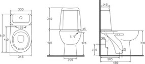Aqualine Aqualine, RIGA WC kombi, zadní odpad, splachovací mechanismus, RG601
