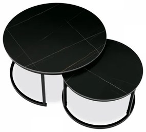 Sada 2 konferenční stolky pr 80 a 60 černá keramická deska černé kovové nohy AHG-404 BK