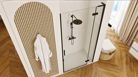 Rea Hugo, 1-křídlé sprchové dveře do otvoru 90x200,5 cm, 6mm čiré sklo, černý profil, KPL-45207