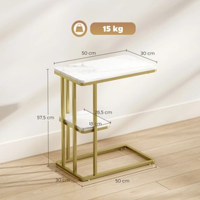 HOMCOM Odkládací stolek, úzký C-tvarovaný konferenční stolek s úložným prostorem, moderní noční stolek pro malé místnosti, 50 x 30 x 57,5 cm