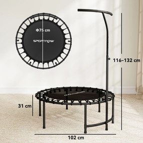 SPORTNOW Rebounder trampolína, 5stupňově nastavitelná rukojeť, workout trampolína, černá