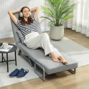 HOMCOM Rozkládací křeslo, čalouněné křeslo, přeměnitelné na postel pro hosty, ergonomické, světle šedé