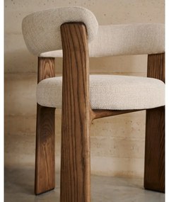 Hnědé/béžové jídelní křeslo s područkami z jasanového dřeva Granite – Kave Home