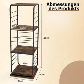 Costway 4-Tier otočná knihovna 360° otočná knižní věž s kovovým rámem Rustikálně