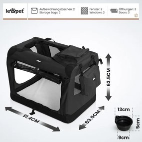 Leopet Přepravní box pro psy XXL, 91 x 63 x 63 cm, černý