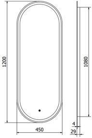 Mexen Bono, LED koupelnové zrcadlo s podsvícením 45 x 120 cm, 6000K, ochrana proti zamlžování, 9816-045-120-611-00