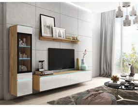 Nábytek do obývacího pokoje Sawoti I, Barva: wotan / bílý lesk, Osvětlení: osvětlení LED - bílé