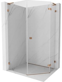 Mexen Lunar, L pětiúhelníkový sprchový kout s pravým sklonem 80 x 100 cm, 8mm čiré sklo, profil růžové zlato, 831L-080P-100L-60-00-P