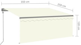 vidaXL Marketos Automatická zatahovací markýza s roletou 3,5 x 2,5 m krémová