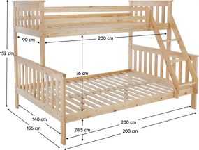 Patrová rozložitelná postel 90/140x200, přírodní, LUINI Kondela 0000235839