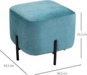 Podnožka HOMCOM z polyesteru a oceli 44,5 x 44,5 x 41,5 cm v tyrkysové barvě, pohodlná a stylová pro váš domov