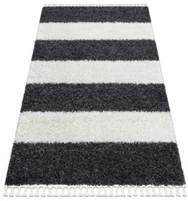 koberec UNION 4079 Pruhy šedá / krémovo střapce, Maroko Shaggy velikost 200x290 cm | krásné koberce cz
