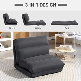 HOMCOM Sedací pytel s funkcí postele, sklápěcí opěrka, skládací, do 120 kg, 70 x 72 x 56 cm, tmavě šedá