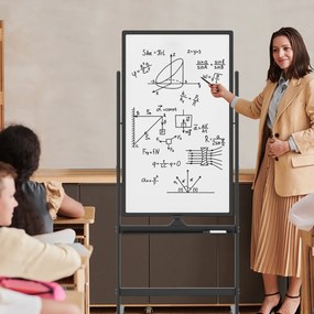 Costway Oboustranná magnetická tabule s kolečky, stojanem a zásobníkem na pera