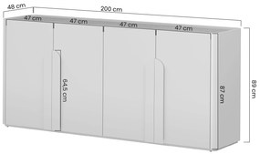 Komoda Amilio 200 cm - kašmírová / dub olejovaný / úchytky dub světlý