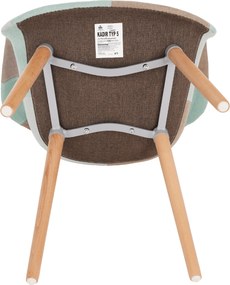 Křeslo, látka patchwork mentol/hnědá/buk, KADIR NEW TYP 5
