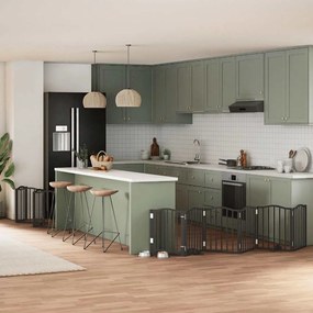 Zábrana pro psy s dvířky skládací 15 panelů černá 750 cm topol 3155599