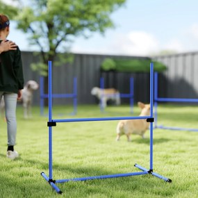 PawHut agility set pro psy 4-dílný 99x65x94 cm výškově nastavitelný se 2 překážkovými tyčemi 2 slalomovými tyčemi a 4 plastovými zemními tyčemi Modrá…