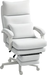 HOMCOM Ergonomická kancelářská židle s bederní oporou, vysokým opěrákem, podnožkou, výškově nastavitelná otočná židle s vzhledem lnu, polstrovaná počí