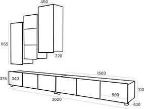 GAB Obývací stěna LORONA 17, Černá 300 cm