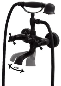Gamma Retro, nástěnná vanová baterie s ruční sprchovou soupravou, černá matná, GMA-BROW-BK