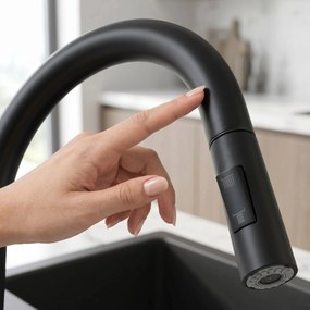Dřezová baterie REA FRESH TOUCH s výsuvnou sprškou, černá mat
