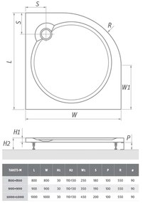 Roth TAHITI-M 900 čtvrtkruhová sprchová vanička 90 x 90 x3 cm 8000065 litý mramor