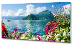 Wallmuralia Moderní skleněný obraz z fotografie Květiny nad jezerem 100x50