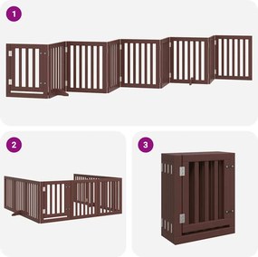 Zábrana pro psy s dvířky skládací 9 panelů hnědá 450 cm topol 3155659