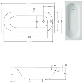 NIKIDO - B Akrylátová vana  INTRICA 150x75, 160x75, 170x75 Velikost: 150x75