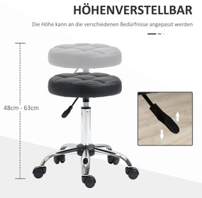 HOMCOM Vinsetto Roll Stool Výškově nastavitelná otočná pracovní stolička černá Ø35,5 cm, umělá kůže pro kancelář a salon 51-67 cm | Aosom.de