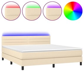 vidaXL Box spring postel s matrací a LED krémová 160x200 cm textil