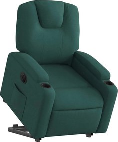 Elektrické zvedací polohovací křeslo tmavě zelené textil 3204398