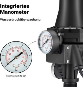 Tlakový spínač pro domácí vodárnu Wiltec SKD-3 – 230 V, 10 bar, černá (51248)