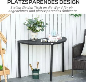 Outsunny Balkonový stůl - Zahradní boční stůl, venkovní nábytek, půlkruhový, polyrattan, kov, černá, 100 x 50 x 74 cm