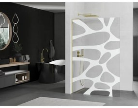 Mexen Kioto L, sprchová zástěna Walk-In 100 x 200 cm, 8mm čiré sklo bílý vzor, ​​zlatý lesklý profil, 800-100-103-50-97
