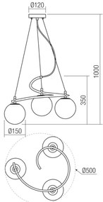 Redo 01-2715 - Lustr na lanku VOLLEY 3xE14/28W/230V zlatá
