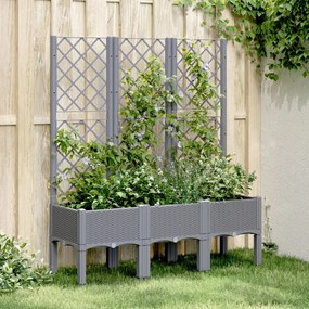 vidaXL Zahradní truhlík s treláží šedý 120 x 40 x 142 cm PP