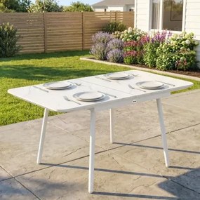 Outsunny obdélníkový zahradní stůl pro 4-6 osob, WPC deska stolu a kovová konstrukce, nastavitelné nohy, 140x80x75cm, bílá