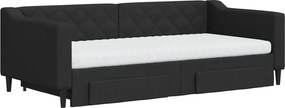 Válenda s přistýlkou a zásuvkami černá 90 x 190 cm textil 3197492