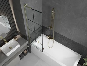 Mexen Next L, 1-křídlová vanová zástěna 60 x 150 cm, 6mm čiré sklo-černý vzor, ​​zlatý matný profil, 895-060-000-03-77-55