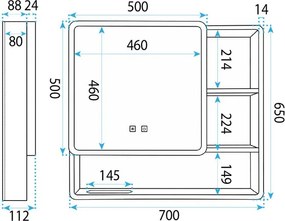 Rea Rea, LED zrcadlová skříňka s osvětlením 70x65 cm, plast, M1016-70, bílá-šedá, REA-M0101