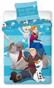 Textylia Dětské bavlněné licenční povlečení Frozen Anna, Elza, Olaf, Sven, Krištof 140x200cm / 70x90cm modré